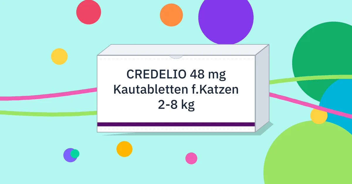 Symbolbild: Packung mit der Aufschrift CREDELIO 48 mg Kautabletten f.Katzen 2-8 kg (PZN 14366259) – Verfügbarkeit und Bezug in Apotheken in Frankfurt am Main