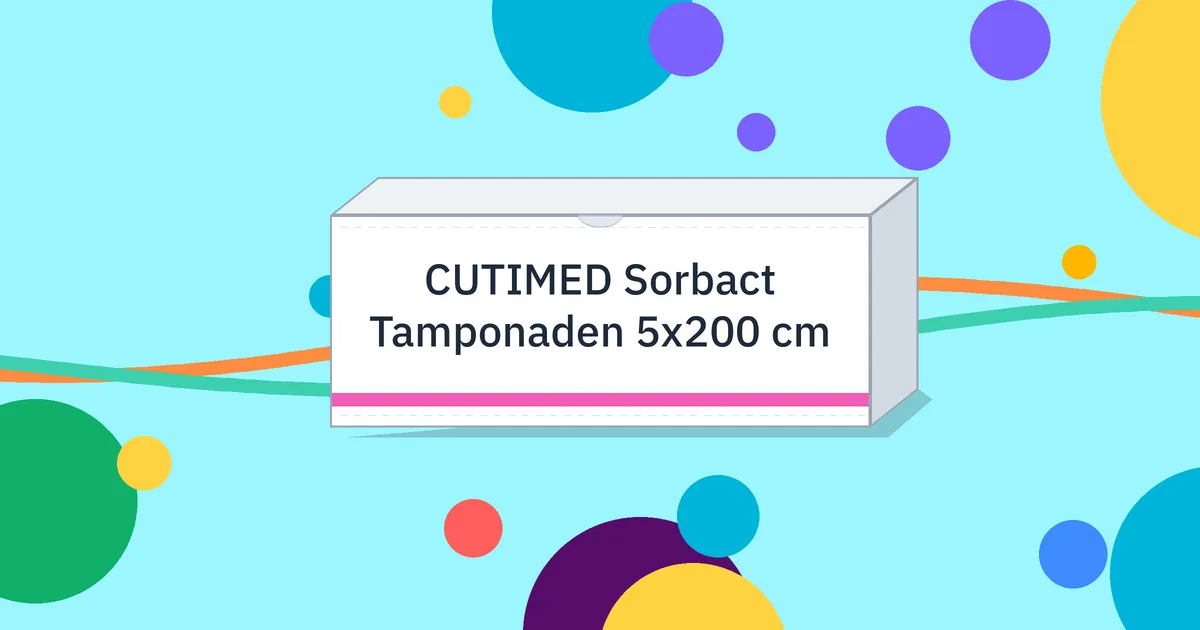 Symbolbild: Packung mit der Aufschrift CUTIMED Sorbact Tamponaden 5x200 cm (PZN 14324060) – Verfügbarkeit und Bezug in Apotheken in Frankfurt am Main