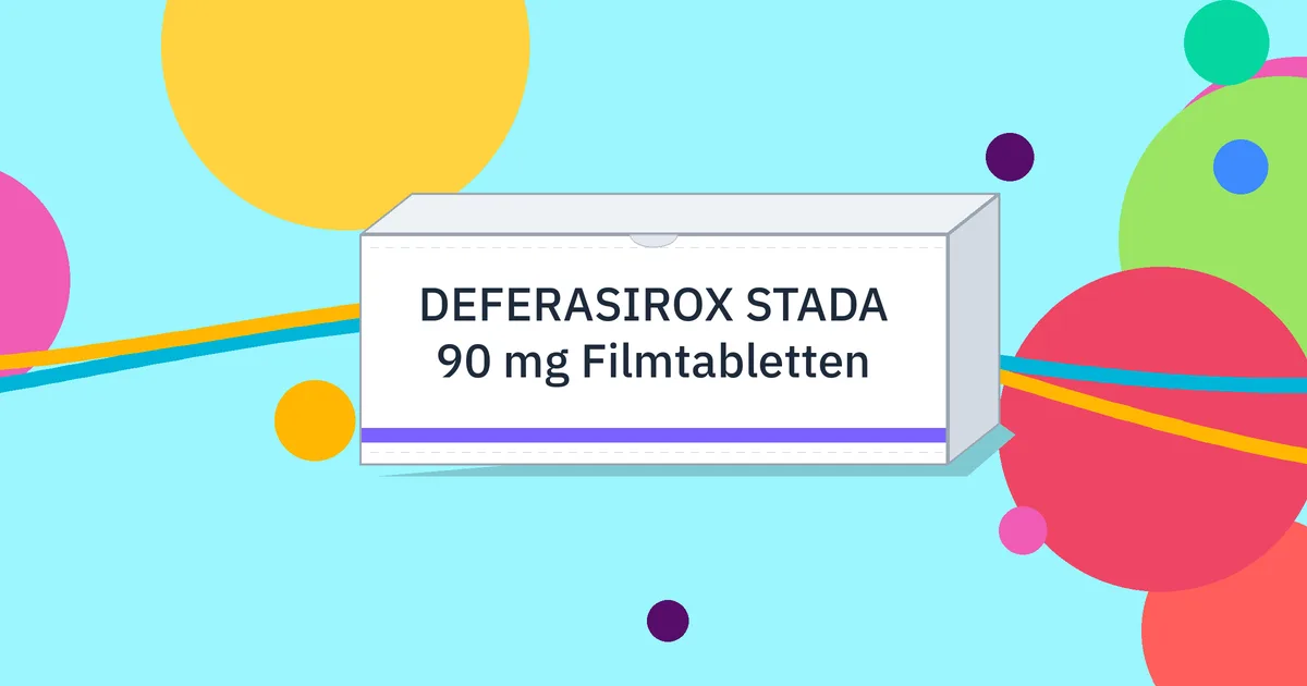 Symbolbild: Packung mit der Aufschrift DEFERASIROX STADA 90 mg Filmtabletten (PZN 17273512) – Verfügbarkeit und Bezug in Apotheken in Frankfurt am Main