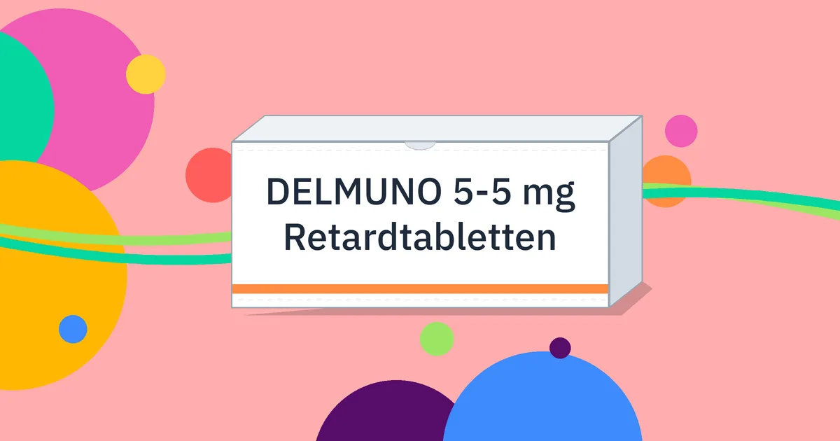 Symbolbild: Packung mit der Aufschrift DELMUNO 5-5 mg Retardtabletten (PZN 15634265) – Verfügbarkeit und Bezug in Apotheken in Frankfurt am Main