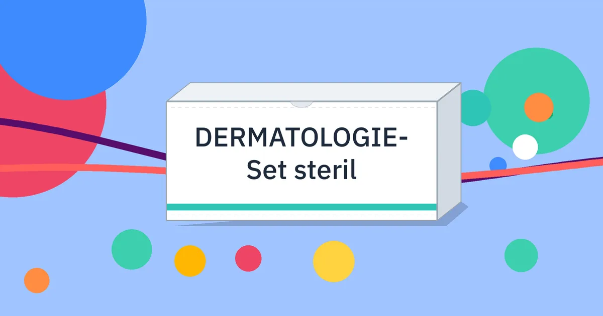 Symbolbild: Packung mit der Aufschrift DERMATOLOGIE-Set steril (PZN 17622154) – Verfügbarkeit und Bezug in Apotheken in Frankfurt am Main