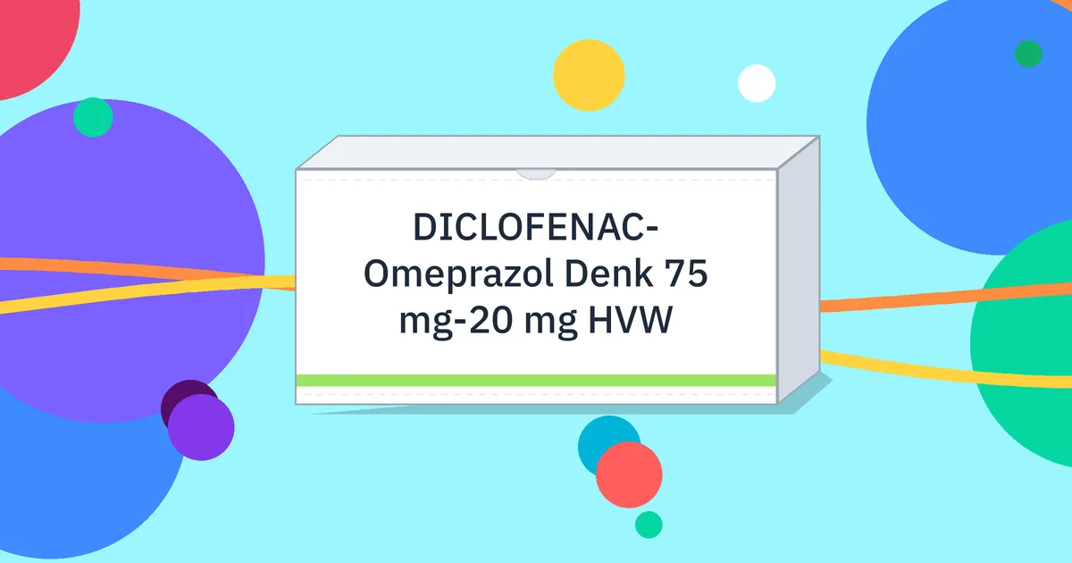 Symbolbild: Packung mit der Aufschrift DICLOFENAC-Omeprazol Denk 75 mg-20 mg HVW (PZN 20062084) – Verfügbarkeit und Bezug in Apotheken in Frankfurt am Main