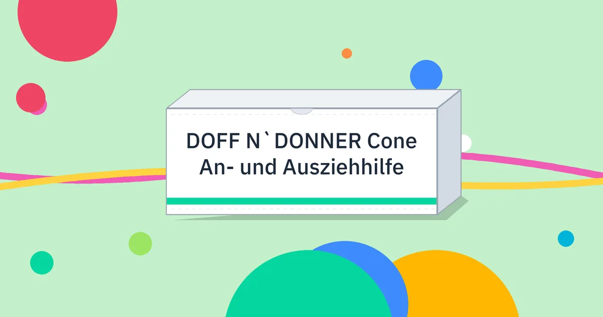 Symbolbild: Packung mit der Aufschrift DOFF N`DONNER Cone An- und Ausziehhilfe (PZN 19695430) – Verfügbarkeit und Bezug in Apotheken in Frankfurt am Main
