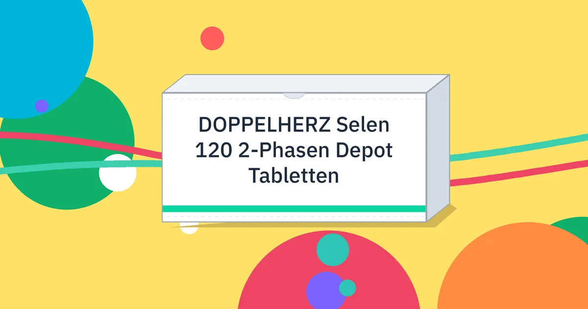 Symbolbild: Packung mit der Aufschrift DOPPELHERZ Selen 120 2-Phasen Depot Tabletten (PZN 18905635) – Verfügbarkeit und Bezug in Apotheken in Frankfurt am Main
