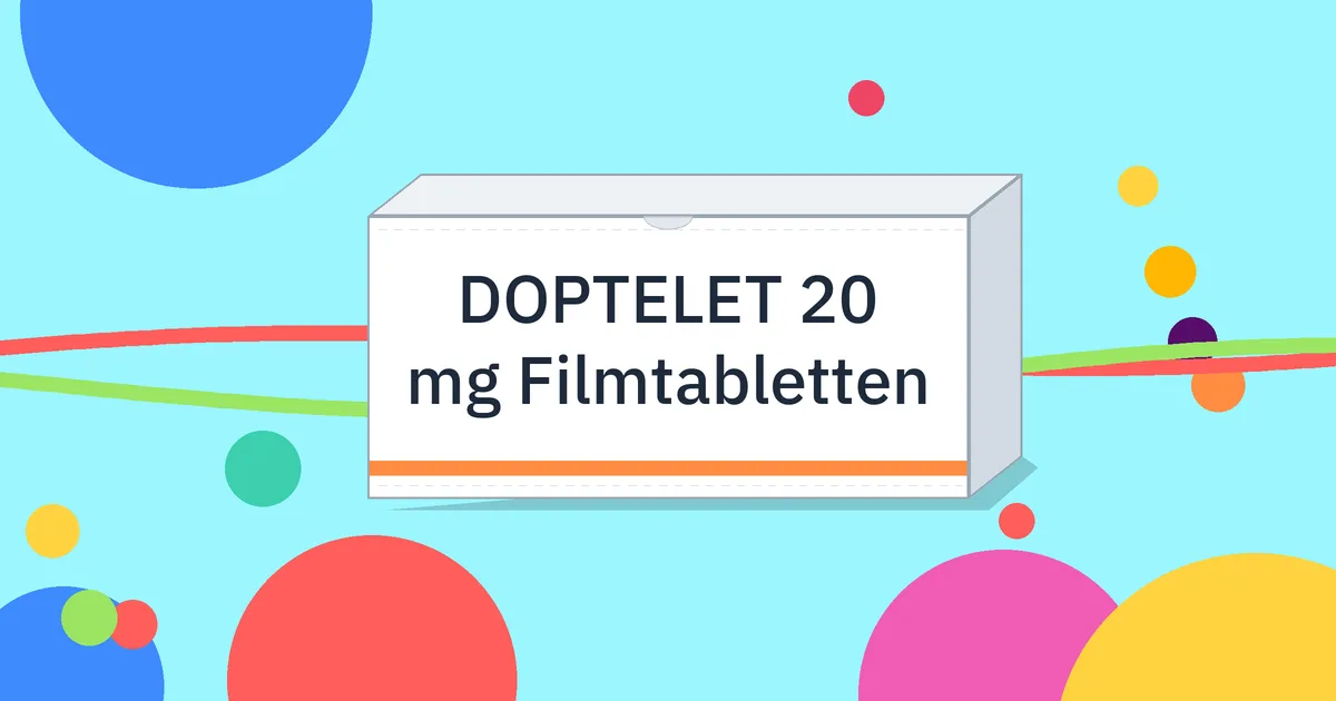 Symbolbild: Packung mit der Aufschrift DOPTELET 20 mg Filmtabletten (PZN 16934408) – Verfügbarkeit und Bezug in Apotheken in Frankfurt am Main