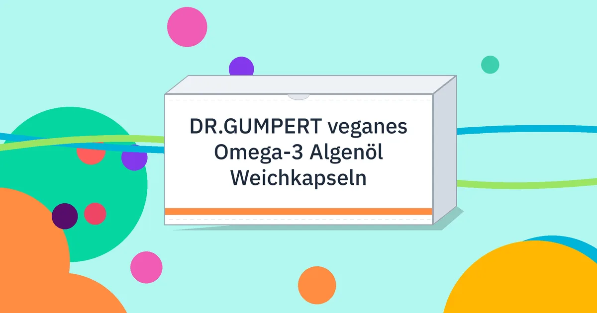 Symbolbild: Packung mit der Aufschrift DR.GUMPERT veganes Omega-3 Algenöl Weichkapseln (PZN 17918647) – Verfügbarkeit und Bezug in Apotheken in Frankfurt am Main