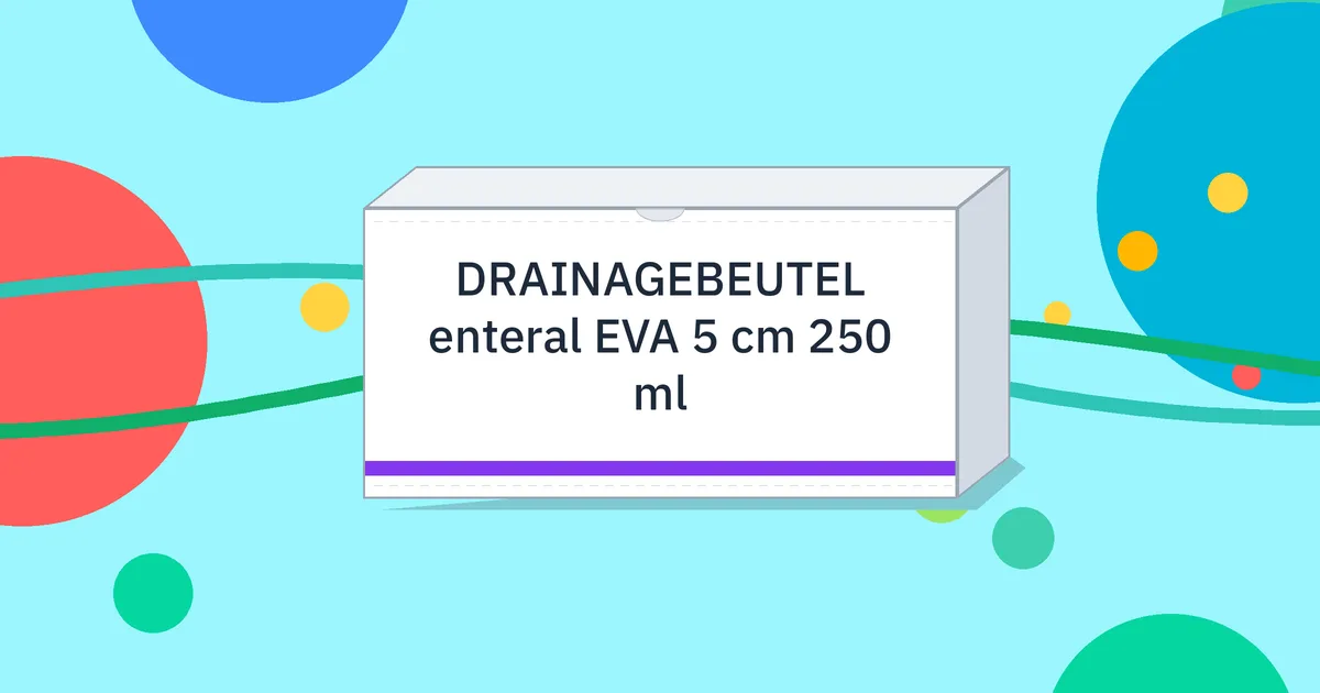 Symbolbild: Packung mit der Aufschrift DRAINAGEBEUTEL enteral EVA 5 cm 250 ml (PZN 19996634) – Verfügbarkeit und Bezug in Apotheken in Frankfurt am Main