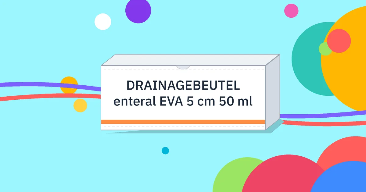 Symbolbild: Packung mit der Aufschrift DRAINAGEBEUTEL enteral EVA 5 cm 50 ml (PZN 19996657) – Verfügbarkeit und Bezug in Apotheken in Frankfurt am Main