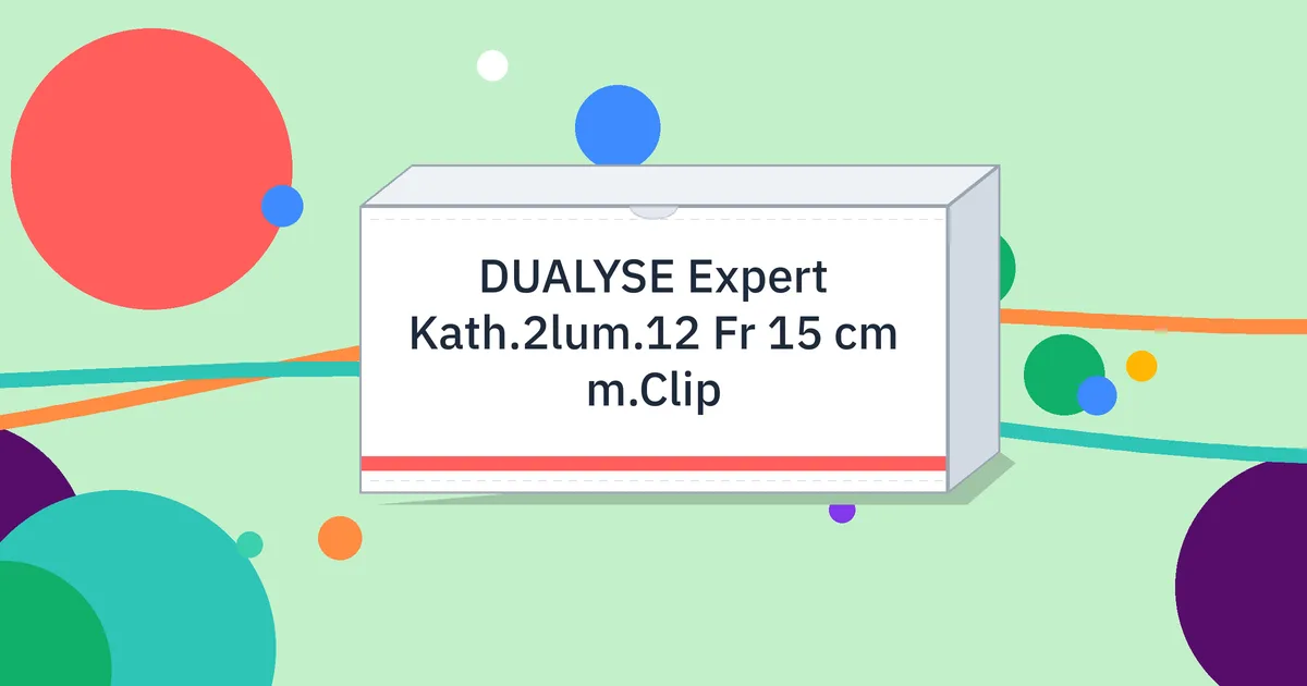 Symbolbild: Packung mit der Aufschrift DUALYSE Expert Kath.2lum.12 Fr 15 cm m.Clip (PZN 12872254) – Verfügbarkeit und Bezug in Apotheken in Frankfurt am Main