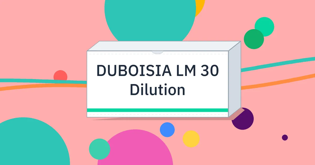 Symbolbild: Packung mit der Aufschrift DUBOISIA LM 30 Dilution (PZN 13467225) – Verfügbarkeit und Bezug in Apotheken in Frankfurt am Main