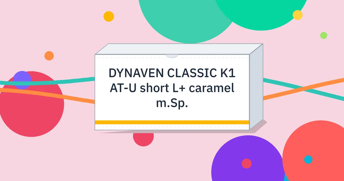 Symbolbild: Packung mit der Aufschrift DYNAVEN CLASSIC K1 AT-U short L+ caramel m.Sp. (PZN 18417048) – Verfügbarkeit und Bezug in Apotheken in Frankfurt am Main