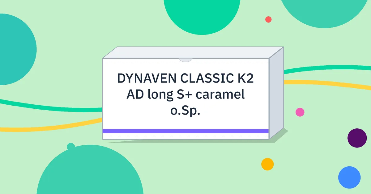 Symbolbild: Packung mit der Aufschrift DYNAVEN CLASSIC K2 AD long S+ caramel o.Sp. (PZN 18417309) – Verfügbarkeit und Bezug in Apotheken in Frankfurt am Main
