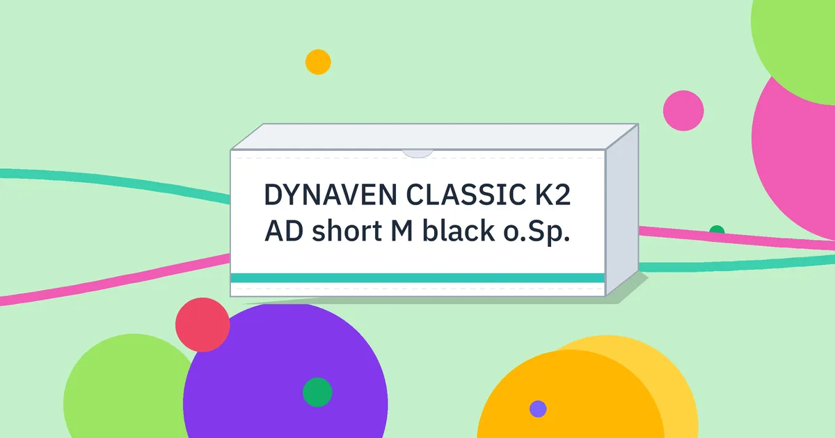 Symbolbild: Packung mit der Aufschrift DYNAVEN CLASSIC K2 AD short M black o.Sp. (PZN 18417083) – Verfügbarkeit und Bezug in Apotheken in Frankfurt am Main