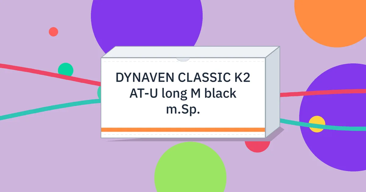 Symbolbild: Packung mit der Aufschrift DYNAVEN CLASSIC K2 AT-U long M black m.Sp. (PZN 18419774) – Verfügbarkeit und Bezug in Apotheken in Frankfurt am Main