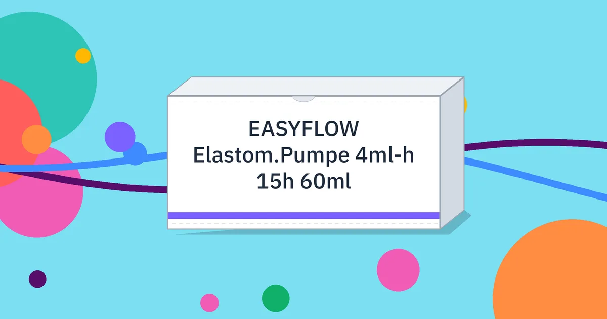 Symbolbild: Packung mit der Aufschrift EASYFLOW Elastom.Pumpe 4ml-h 15h 60ml (PZN 19789421) – Verfügbarkeit und Bezug in Apotheken in Frankfurt am Main