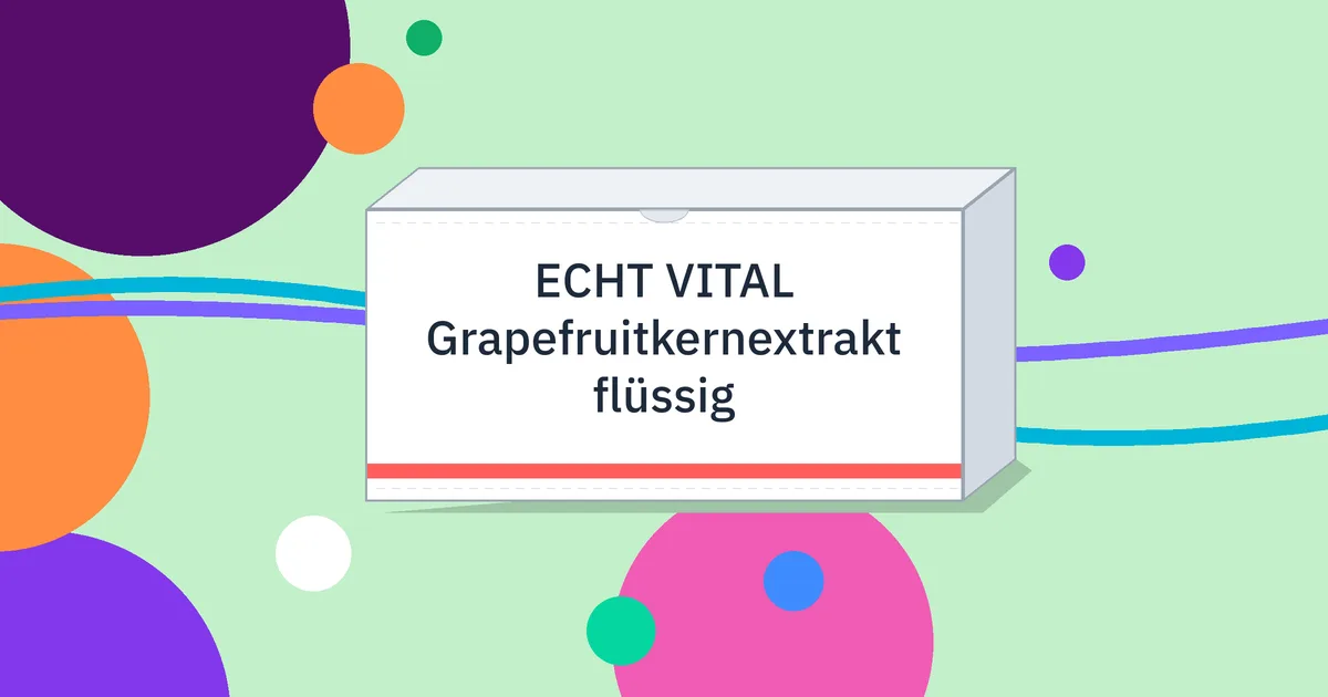 Symbolbild: Packung mit der Aufschrift ECHT VITAL Grapefruitkernextrakt flüssig (PZN 12897053) – Verfügbarkeit und Bezug in Apotheken in Frankfurt am Main