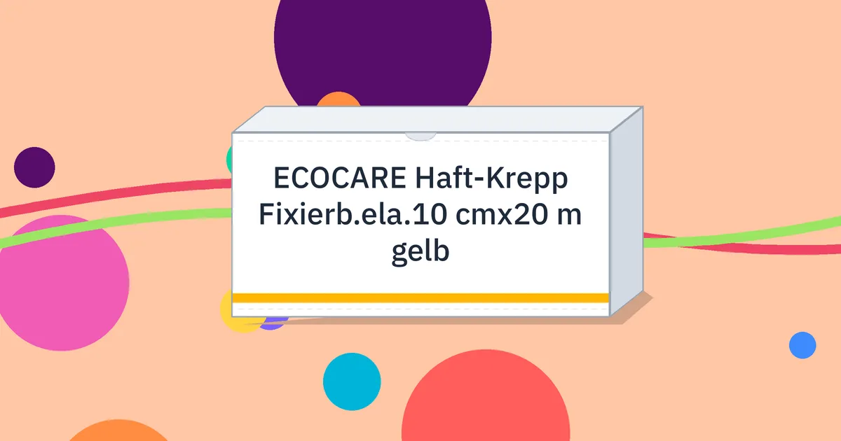 Symbolbild: Packung mit der Aufschrift ECOCARE Haft-Krepp Fixierb.ela.10 cmx20 m gelb (PZN 11518740) – Verfügbarkeit und Bezug in Apotheken in Frankfurt am Main