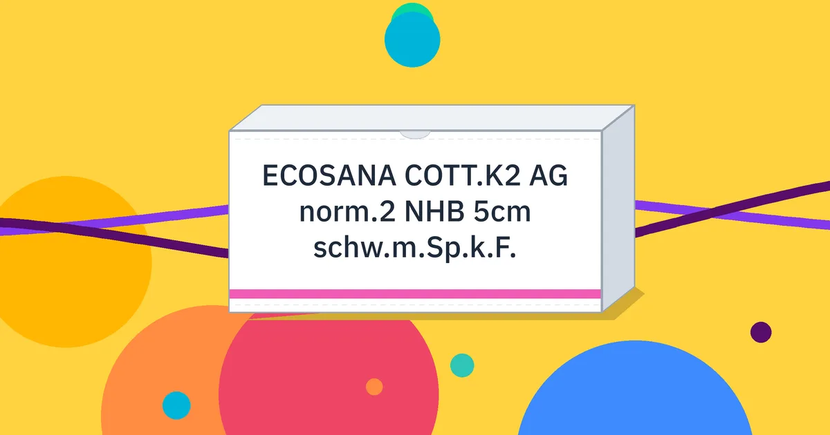 Symbolbild: Packung mit der Aufschrift ECOSANA COTT.K2 AG norm.2 NHB 5cm schw.m.Sp.k.F. (PZN 16948830) – Verfügbarkeit und Bezug in Apotheken in Frankfurt am Main