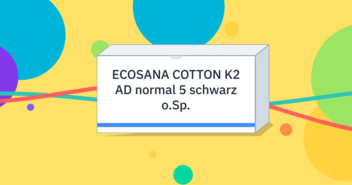 Symbolbild: Packung mit der Aufschrift ECOSANA COTTON K2 AD normal 5 schwarz o.Sp. (PZN 16947925) – Verfügbarkeit und Bezug in Apotheken in Frankfurt am Main