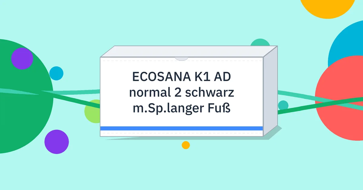 Symbolbild: Packung mit der Aufschrift ECOSANA K1 AD normal 2 schwarz m.Sp.langer Fuß (PZN 04724404) – Verfügbarkeit und Bezug in Apotheken in Frankfurt am Main