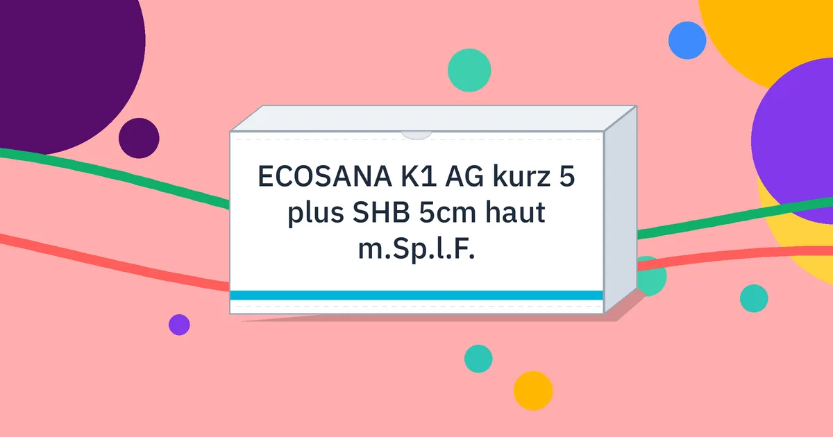 Symbolbild: Packung mit der Aufschrift ECOSANA K1 AG kurz 5 plus SHB 5cm haut m.Sp.l.F. (PZN 04729519) – Verfügbarkeit und Bezug in Apotheken in Frankfurt am Main