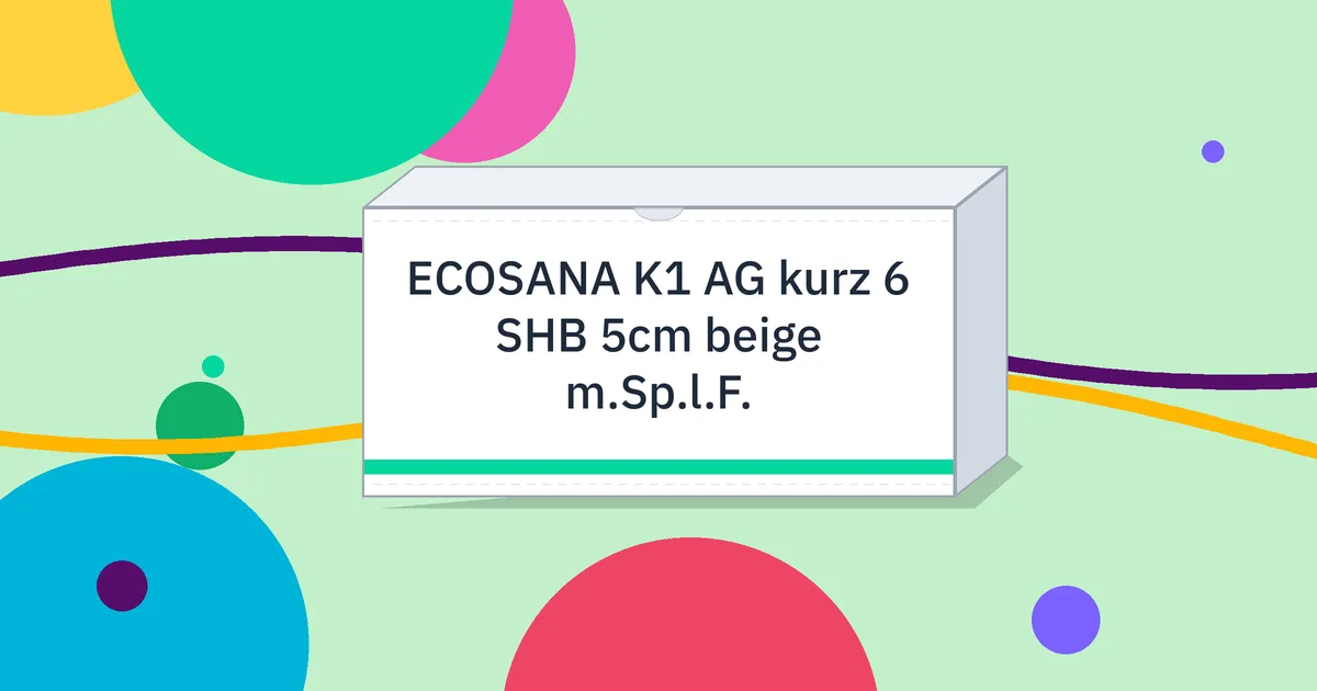 Symbolbild: Packung mit der Aufschrift ECOSANA K1 AG kurz 6 SHB 5cm beige m.Sp.l.F. (PZN 04729910) – Verfügbarkeit und Bezug in Apotheken in Frankfurt am Main