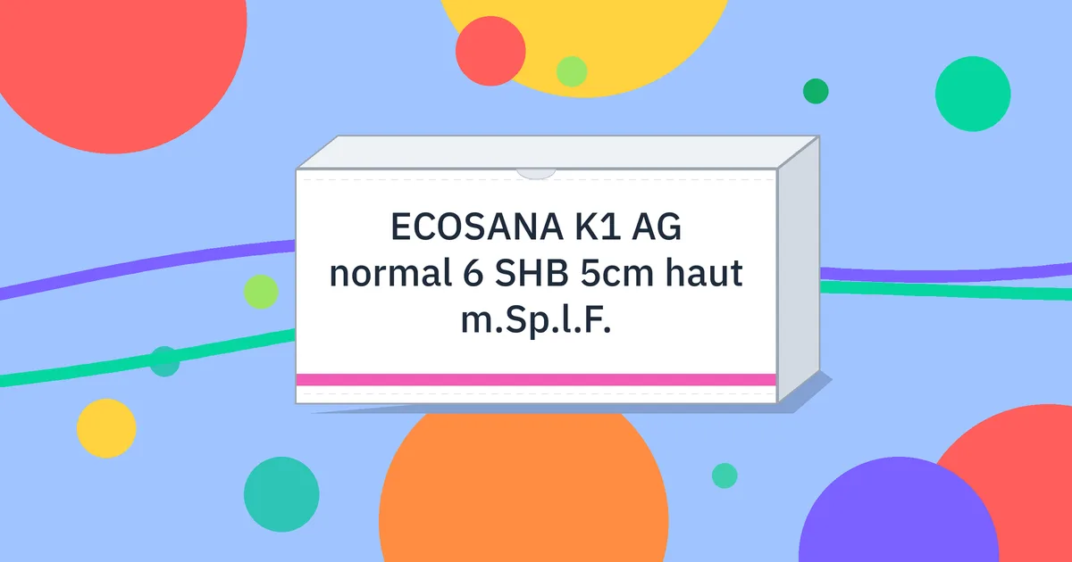 Symbolbild: Packung mit der Aufschrift ECOSANA K1 AG normal 6 SHB 5cm haut m.Sp.l.F. (PZN 04730126) – Verfügbarkeit und Bezug in Apotheken in Frankfurt am Main
