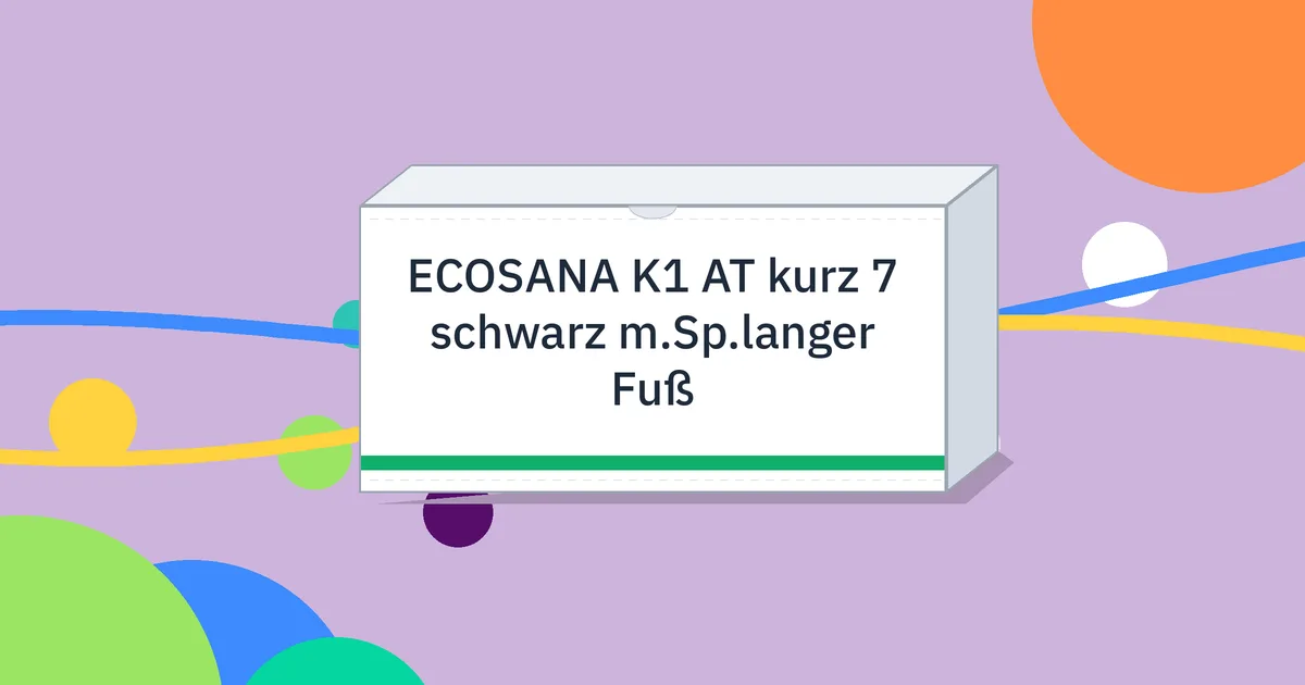 Symbolbild: Packung mit der Aufschrift ECOSANA K1 AT kurz 7 schwarz m.Sp.langer Fuß (PZN 04732361) – Verfügbarkeit und Bezug in Apotheken in Frankfurt am Main