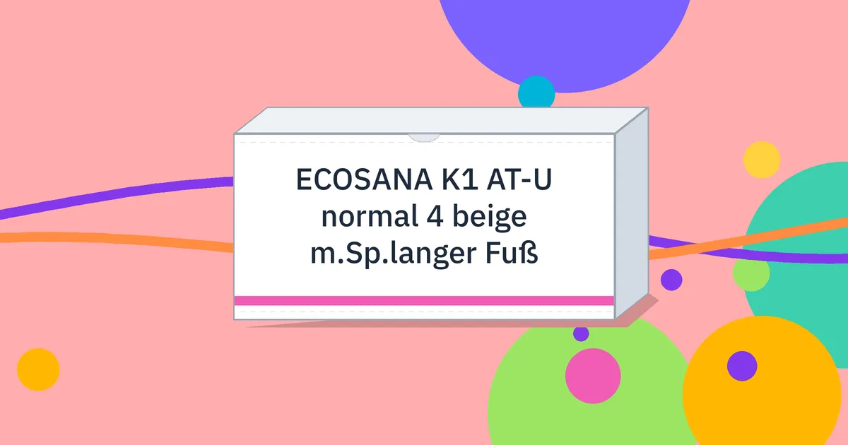 Symbolbild: Packung mit der Aufschrift ECOSANA K1 AT-U normal 4 beige m.Sp.langer Fuß (PZN 04734130) – Verfügbarkeit und Bezug in Apotheken in Frankfurt am Main