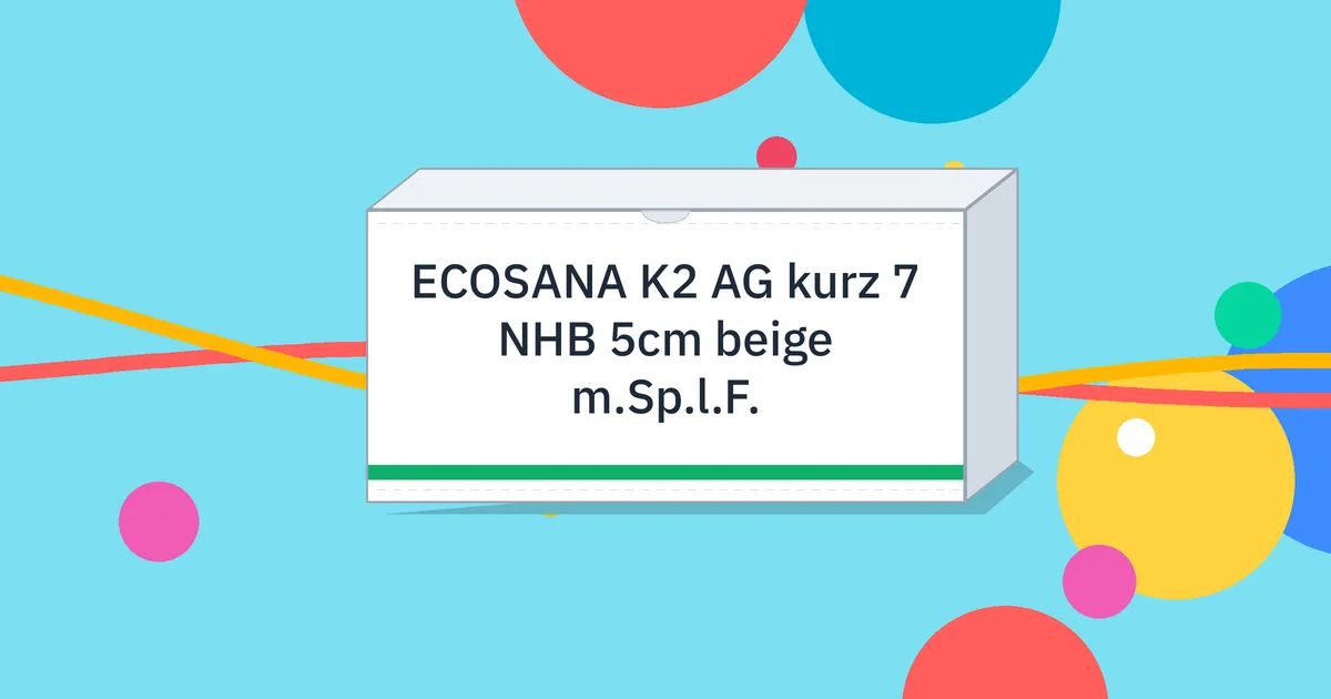 Symbolbild: Packung mit der Aufschrift ECOSANA K2 AG kurz 7 NHB 5cm beige m.Sp.l.F. (PZN 10955036) – Verfügbarkeit und Bezug in Apotheken in Frankfurt am Main