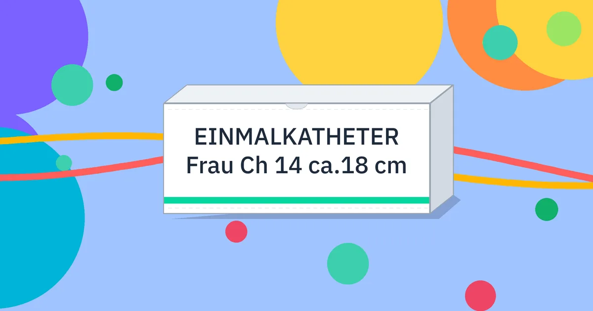 Symbolbild: Packung mit der Aufschrift EINMALKATHETER Frau Ch 14 ca.18 cm (PZN 06146325) – Verfügbarkeit und Bezug in Apotheken in Frankfurt am Main