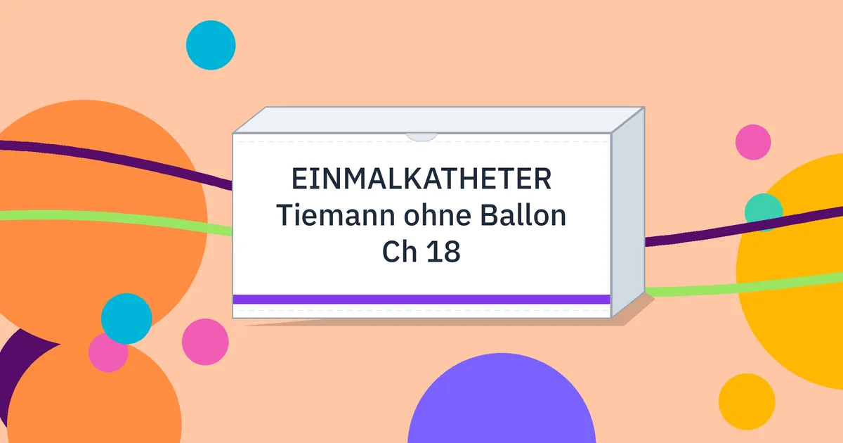 Symbolbild: Packung mit der Aufschrift EINMALKATHETER Tiemann ohne Ballon Ch 18 (PZN 00052221) – Verfügbarkeit und Bezug in Apotheken in Frankfurt am Main