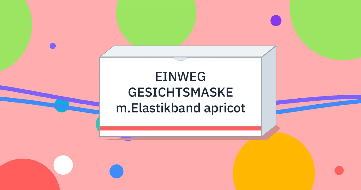 Symbolbild: Packung mit der Aufschrift EINWEG GESICHTSMASKE m.Elastikband apricot (PZN 17174276) – Verfügbarkeit und Bezug in Apotheken in Frankfurt am Main