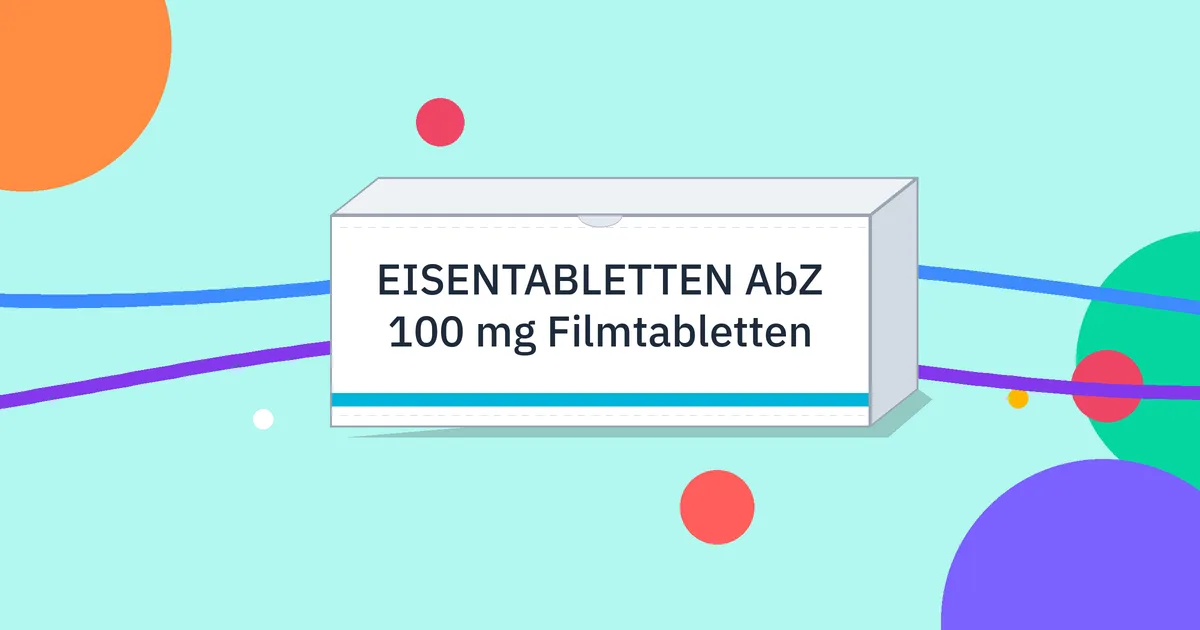 Symbolbild: Packung mit der Aufschrift EISENTABLETTEN AbZ 100 mg Filmtabletten (PZN 06683767) – Verfügbarkeit und Bezug in Apotheken in Frankfurt am Main