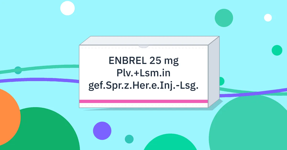 Symbolbild: Packung mit der Aufschrift ENBREL 25 mg Plv.+Lsm.in gef.Spr.z.Her.e.Inj.-Lsg. (PZN 03753295) – Verfügbarkeit und Bezug in Apotheken in Frankfurt am Main
