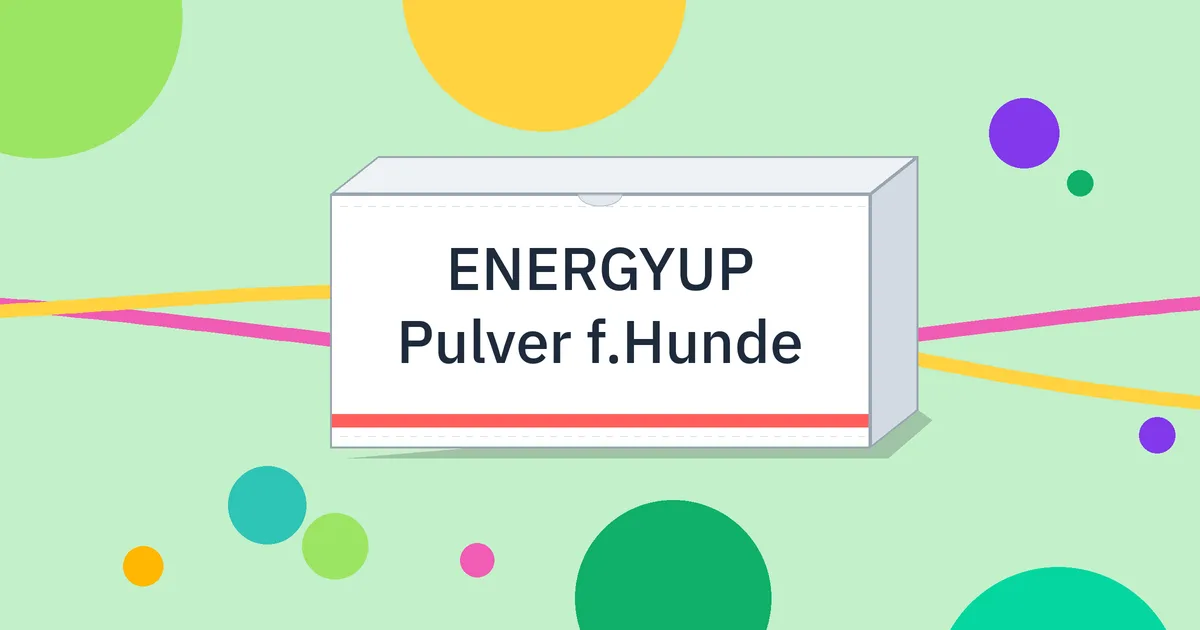 Symbolbild: Packung mit der Aufschrift ENERGYUP Pulver f.Hunde (PZN 18196222) – Verfügbarkeit und Bezug in Apotheken in Frankfurt am Main