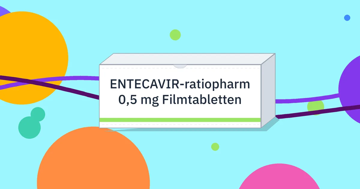 Symbolbild: Packung mit der Aufschrift ENTECAVIR-ratiopharm 0,5 mg Filmtabletten (PZN 12376489) – Verfügbarkeit und Bezug in Apotheken in Frankfurt am Main