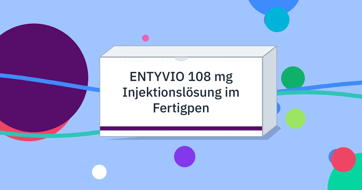 Symbolbild: Packung mit der Aufschrift ENTYVIO 108 mg Injektionslösung im Fertigpen (PZN 17571698) – Verfügbarkeit und Bezug in Apotheken in Frankfurt am Main