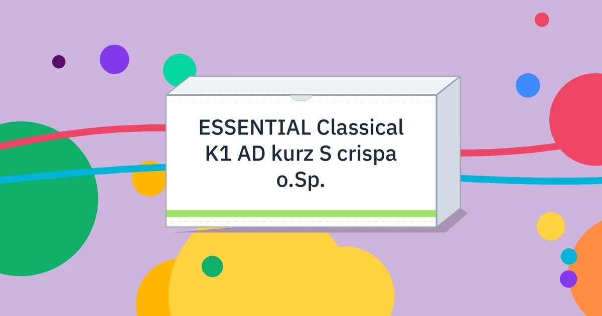Symbolbild: Packung mit der Aufschrift ESSENTIAL Classical K1 AD kurz S crispa o.Sp. (PZN 17000814) – Verfügbarkeit und Bezug in Apotheken in Frankfurt am Main