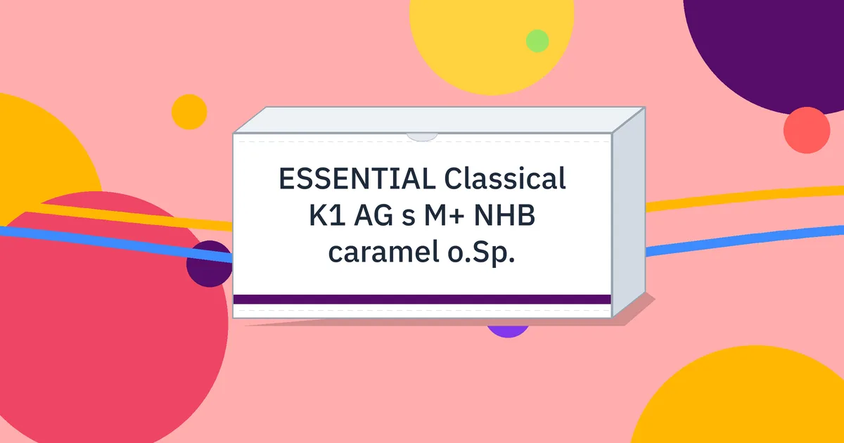 Symbolbild: Packung mit der Aufschrift ESSENTIAL Classical K1 AG s M+ NHB caramel o.Sp. (PZN 17010267) – Verfügbarkeit und Bezug in Apotheken in Frankfurt am Main