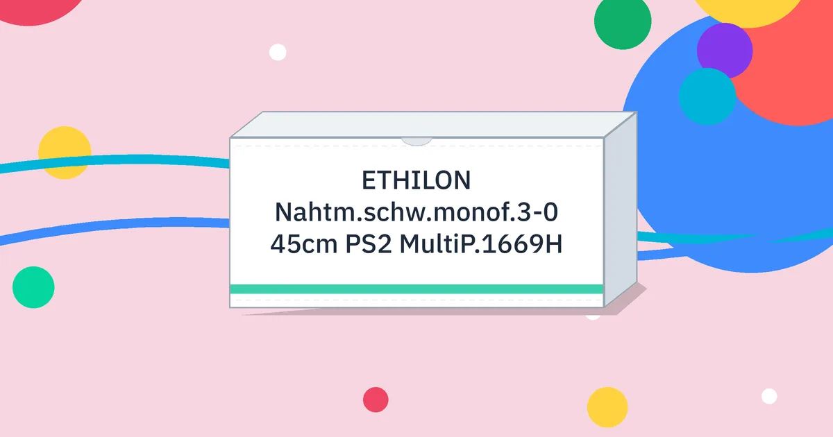 Symbolbild: Packung mit der Aufschrift ETHILON Nahtm.schw.monof.3-0 45cm PS2 MultiP.1669H (PZN 16628350) – Verfügbarkeit und Bezug in Apotheken in Frankfurt am Main