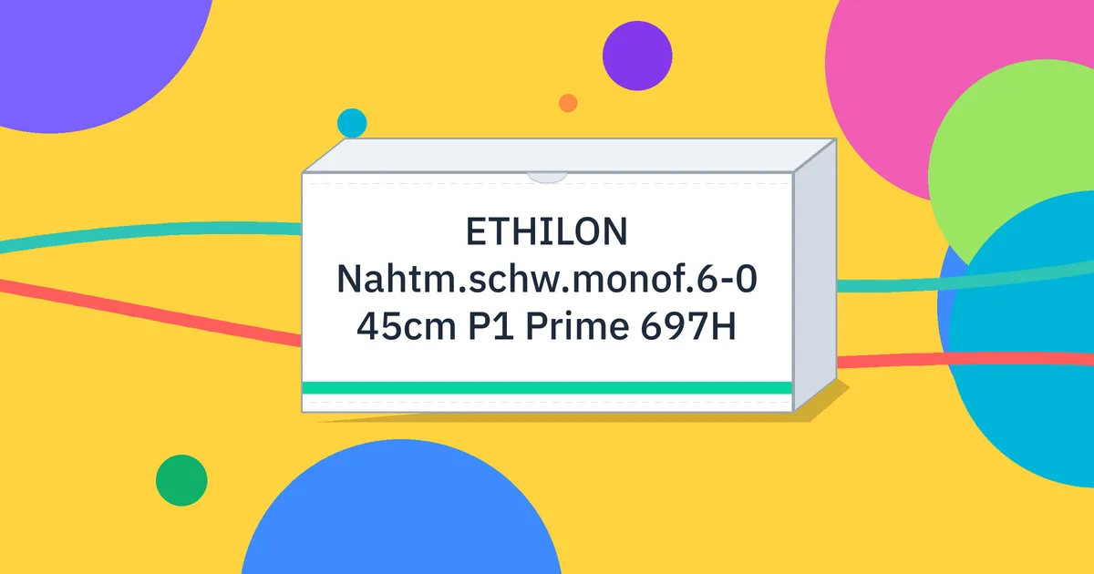 Symbolbild: Packung mit der Aufschrift ETHILON Nahtm.schw.monof.6-0 45cm P1 Prime 697H (PZN 16251738) – Verfügbarkeit und Bezug in Apotheken in Frankfurt am Main