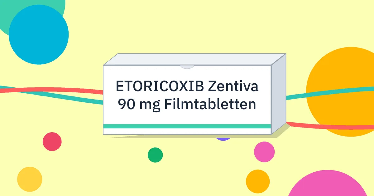 Symbolbild: Packung mit der Aufschrift ETORICOXIB Zentiva 90 mg Filmtabletten (PZN 12585678) – Verfügbarkeit und Bezug in Apotheken in Frankfurt am Main