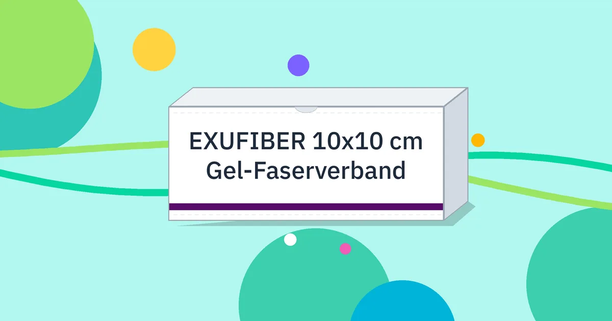 Symbolbild: Packung mit der Aufschrift EXUFIBER 10x10 cm Gel-Faserverband (PZN 16516266) – Verfügbarkeit und Bezug in Apotheken in Frankfurt am Main