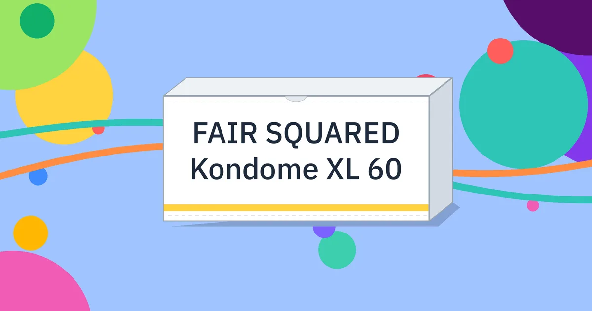 Symbolbild: Packung mit der Aufschrift FAIR SQUARED Kondome XL 60 (PZN 13715769) – Verfügbarkeit und Bezug in Apotheken in Frankfurt am Main