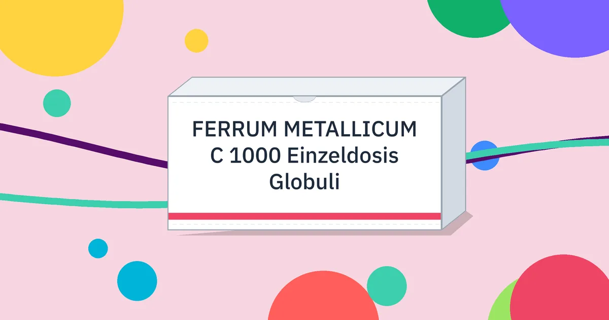 Symbolbild: Packung mit der Aufschrift FERRUM METALLICUM C 1000 Einzeldosis Globuli (PZN 03033767) – Verfügbarkeit und Bezug in Apotheken in Frankfurt am Main