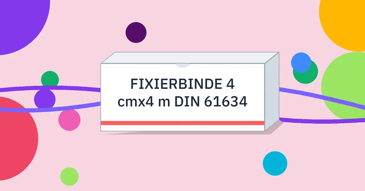 Symbolbild: Packung mit der Aufschrift FIXIERBINDE 4 cmx4 m DIN 61634 (PZN 12492468) – Verfügbarkeit und Bezug in Apotheken in Frankfurt am Main