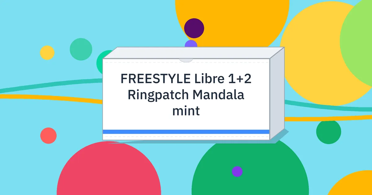 Symbolbild: Packung mit der Aufschrift FREESTYLE Libre 1+2 Ringpatch Mandala mint (PZN 19864654) – Verfügbarkeit und Bezug in Apotheken in Frankfurt am Main
