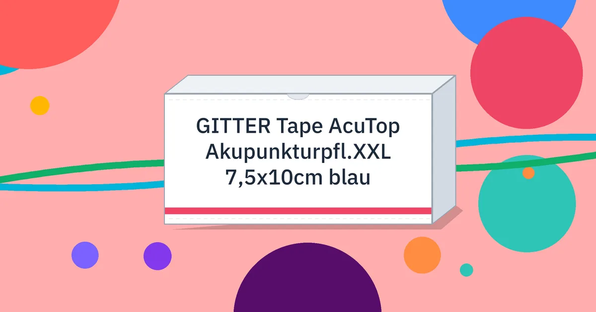 Symbolbild: Packung mit der Aufschrift GITTER Tape AcuTop Akupunkturpfl.XXL 7,5x10cm blau (PZN 18914031) – Verfügbarkeit und Bezug in Apotheken in Frankfurt am Main