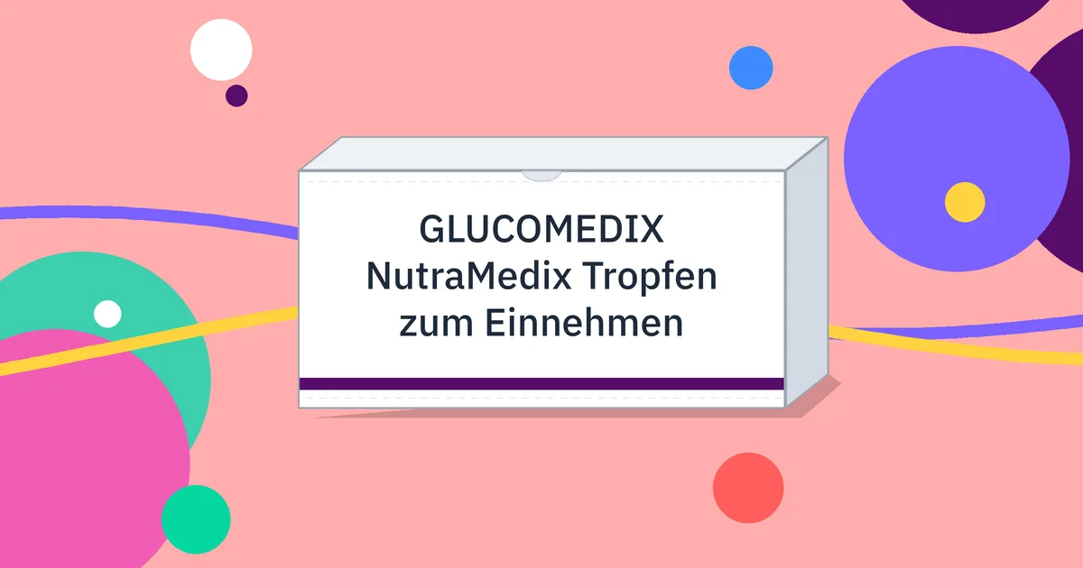 Symbolbild: Packung mit der Aufschrift GLUCOMEDIX NutraMedix Tropfen zum Einnehmen (PZN 18103485) – Verfügbarkeit und Bezug in Apotheken in Frankfurt am Main